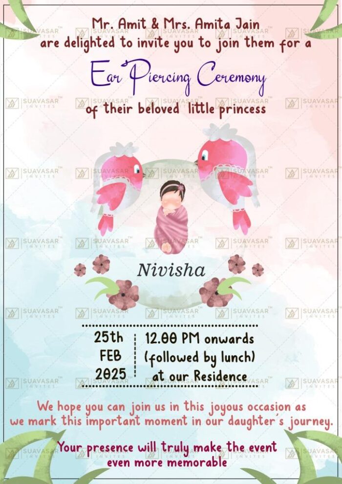 Beautiful Ear Piercing Ceremony Invitation Ecard 04 - Suavasar Invites