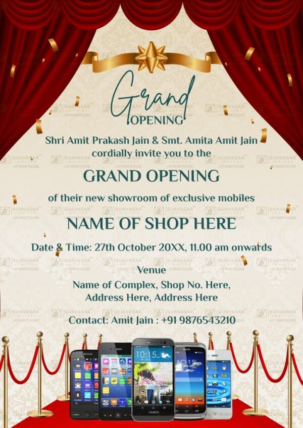 Unique Mobile Shop Opening Invitation Card 02 - Suavasar Invites