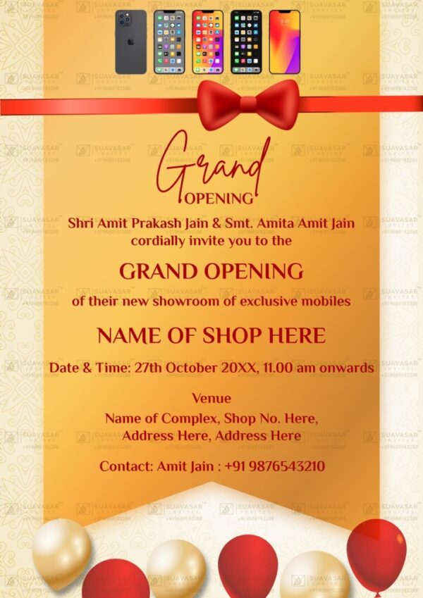 Exclusive Mobile Shop Opening Invitation Card 03 - Suavasar Invites